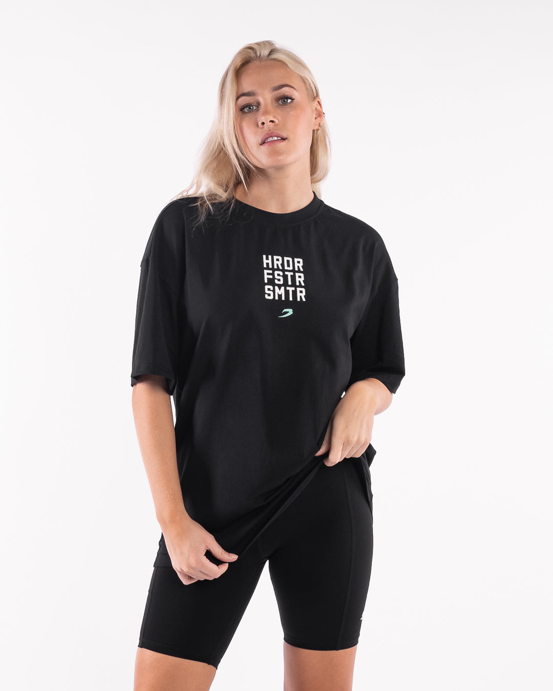 Women's HRDR FSTR SMTR Oversized T-Shirt - Black | BOXRAW