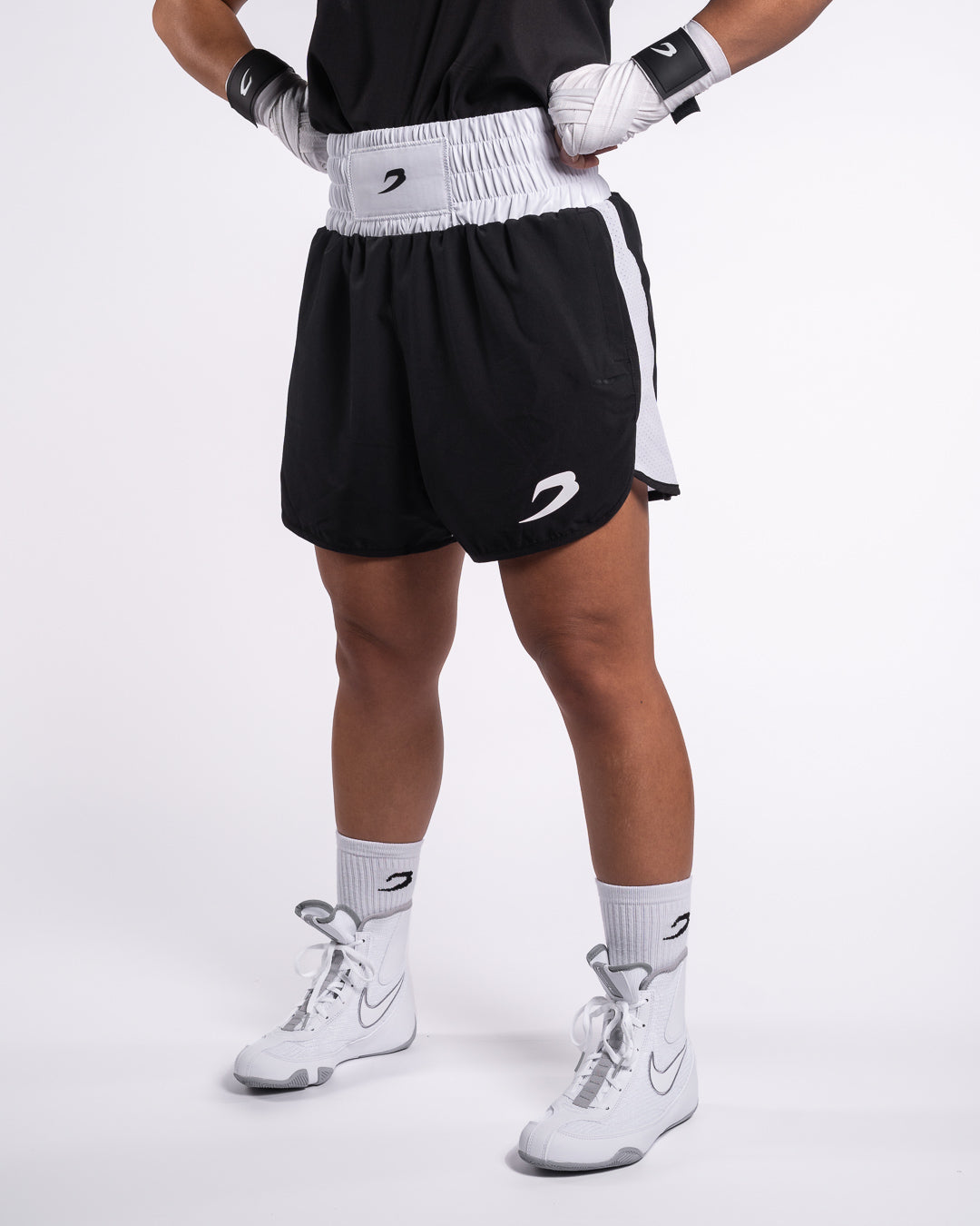 Stevenson Shorts 2.0 - Black/White | Women's Amateur Boxing Shorts | BOXRAW